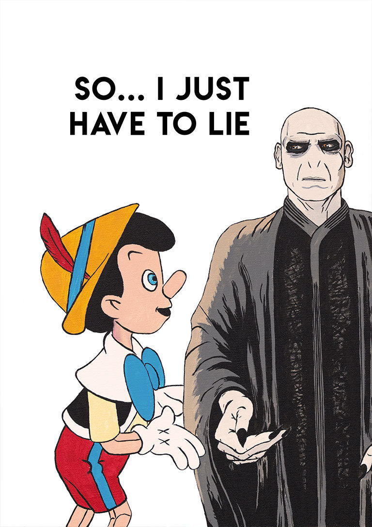 Just Lie Daniel Leo Art Poster Features Pinocchio and Dark Figure – ARTSY FARTSY®