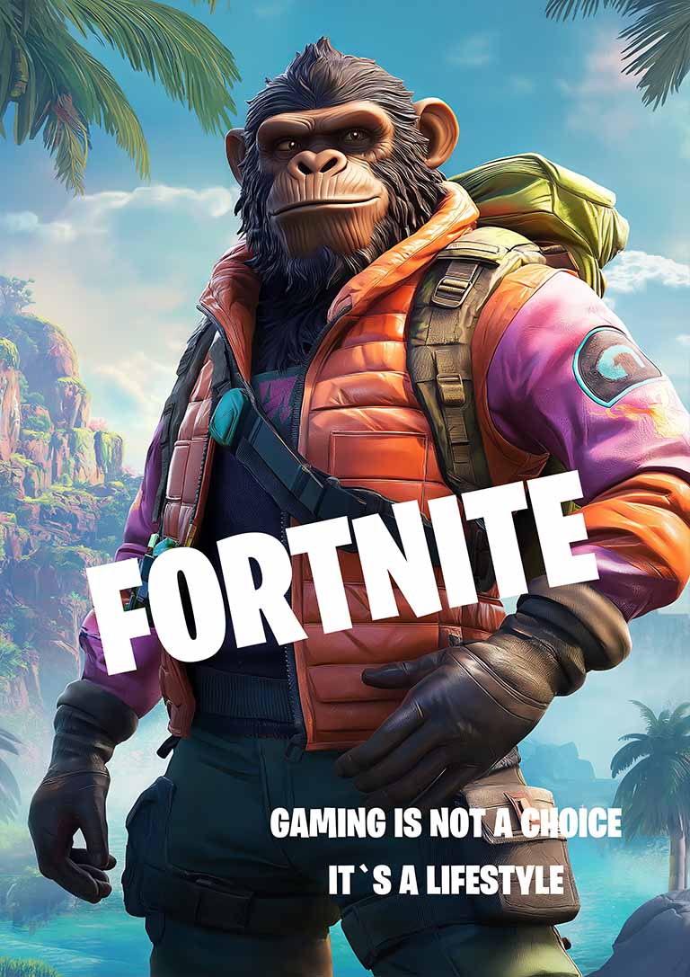 Fortnite Monkey Gamer Art Poster Celebrates the Gaming Lifestyle ...